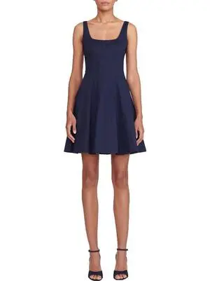 Staud Wells Cotton Stretch Poplin Fit & Flare Dress - Navy