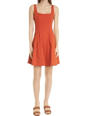 Staud STAUD Wells Cotton Stretch Poplin Fit & Flare Dress Rust