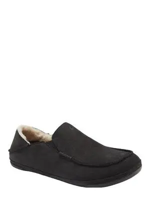 Olukai Kipuka Hulu Shearling Slipper - Black Leather