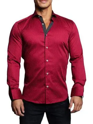 MACEOO Einstein Dotline Contemporary Fit Button-up Shirt - Red