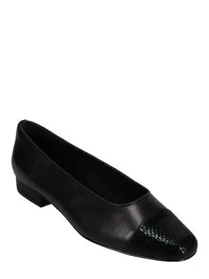 Vaneli Cap Toe Flat - Black Leather