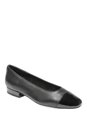 Vaneli Cap Toe Flat - Black Nappa/patent Leather