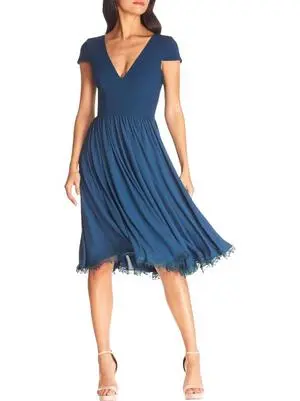 Dress The Population Fit & Flare Cocktail Dress - Peacock Blue