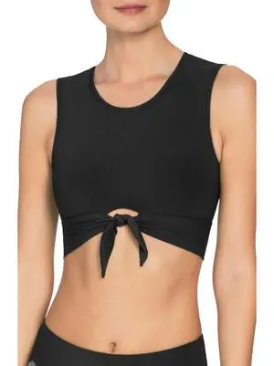 Robin Piccone Ava Longline Knot Front Bikini Top - Black