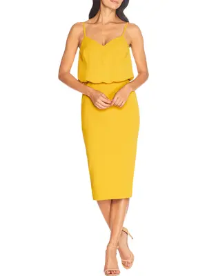 Dress The Population Alondra Blouson Sheath Dress Marigold