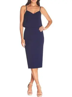 Dress The Population Alondra Blouson Sheath Dress - Midnight Blue