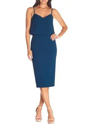 Dress The Population Alondra Blouson Sheath Dress Peacock Blue