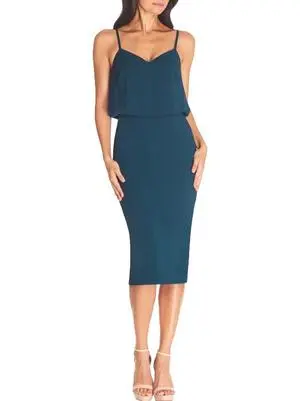 Dress The Population Alondra Blouson Sheath Dress - Pine