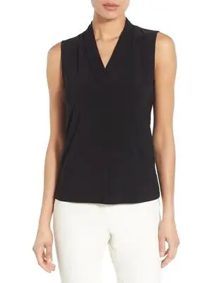 Anne Klein Triple Pleat V-neck Jersey Top - Black