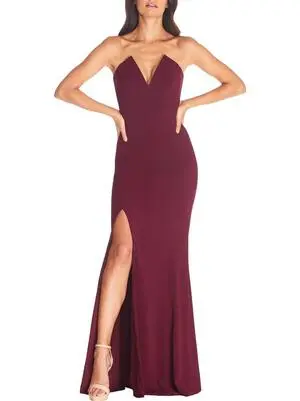 Dress The Population Fernanda Strapless Gown - Burgundy