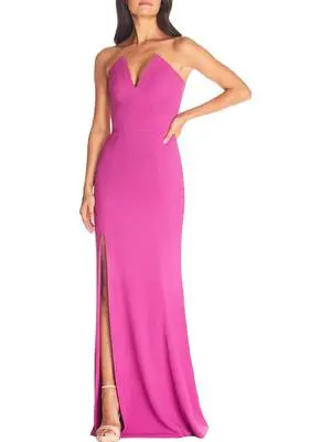 Dress The Population Fernanda Strapless Gown - Hibiscus