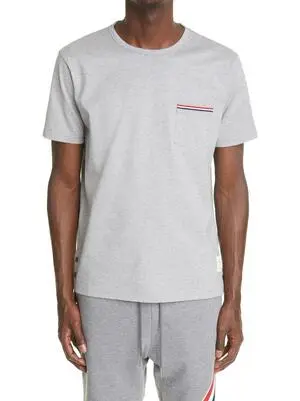 Thom Browne Stripe Trim Pocket T-shirt - Light Grey