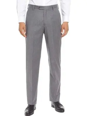 Berle Lightweight Flannel Classic Fit Trousers - Light Grey