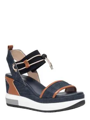 NEROGIARDINI Bungee Platform Wedge Sandal - Blue Jeans / Cognac