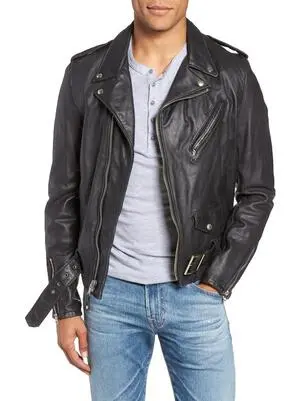 SCHOTT Hand Vintaged Cowhide Leather Moto Jacket - Black
