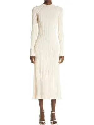 ST. JOHN Ribbed Long Sleeve Midi Dress