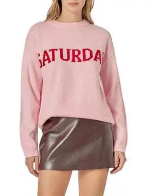 English Factory Motif Crewneck Sweater - Can Pink