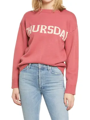 English Factory Motif Crewneck Sweater Ruby