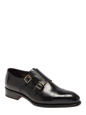 Santoni Ira Double Monk Strap Shoe - Black
