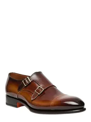 Santoni Ira Double Monk Strap Shoe - Dark Brown