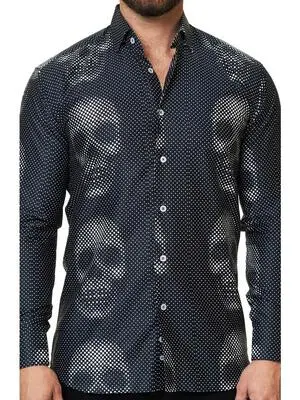 MACEOO Luxor Funky Skull Dot Print Button-up Shirt - Black