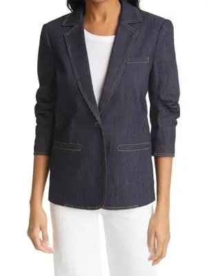 Cinq À Sept Khloe Ruched Sleeve Denim Blazer - Indigo