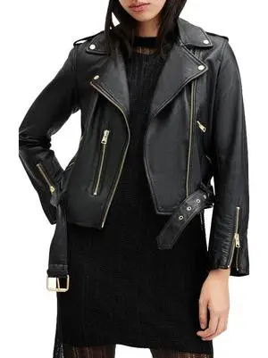 ALLSAINTS Balfern Leather Biker Jacket - Black/ Gold