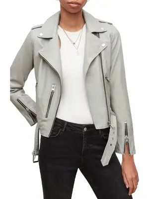 ALLSAINTS AllSaints Balfern Leather Biker Jacket Cloud Burst