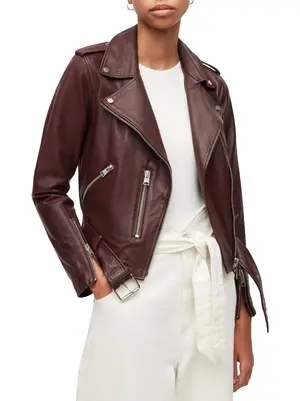 ALLSAINTS AllSaints Balfern Leather Biker Jacket Deep Berry