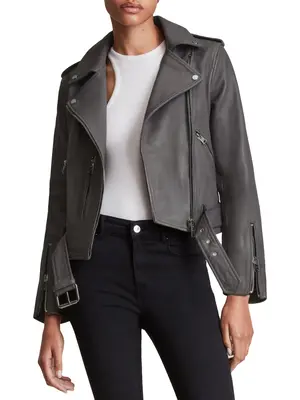 ALLSAINTS AllSaints Balfern Leather Biker Jacket Grey