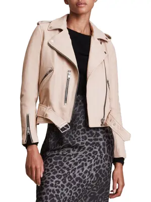 ALLSAINTS AllSaints Balfern Leather Biker Jacket Light Pink