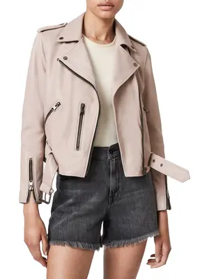 ALLSAINTS AllSaints Balfern Leather Biker Jacket Misty Lilac