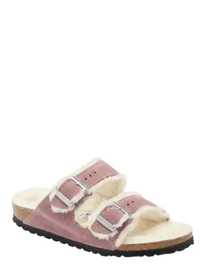 BIRKENSTOCK Arizona Genuine Shearling Slide Sandal Lavender Suede