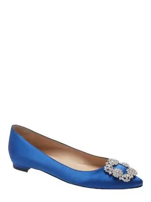 Manolo Blahnik Hangisi Crystal Buckle Flat - Blue