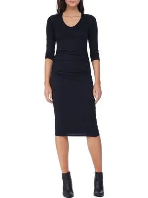Michael Stars Ruched Midi Dress - Black