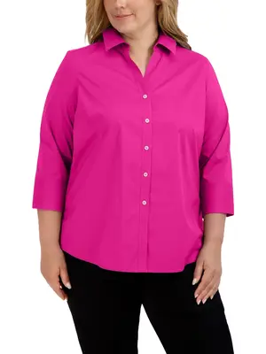 Foxcroft Foxcroft Mary Non-Iron Stretch Cotton Button-Up Shirt Azalea