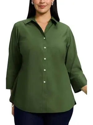 Foxcroft Foxcroft Mary Non-Iron Stretch Cotton Button-Up Shirt Basil