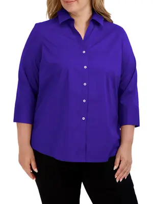 Foxcroft Foxcroft Mary Non-Iron Stretch Cotton Button-Up Shirt Blue Iris