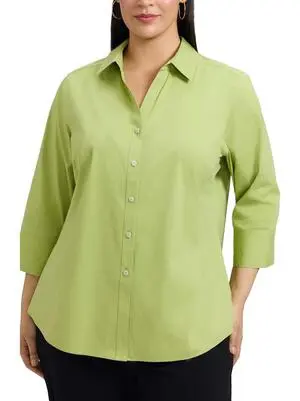 Foxcroft Mary Non-iron Stretch Cotton Button-up Shirt - Celery