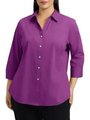 Foxcroft Mary Non-iron Stretch Cotton Button-up Shirt - Fig