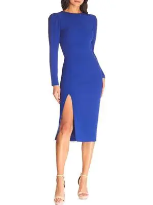 Dress The Population Nadia Long Sleeve Midi Dress - Cobalt