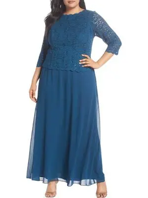 Alex Evenings A-line Gown - Peacock