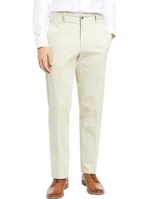 Berle Charleston Khakis Flat Front Cotton Stretch Twill Dress Pants - Stone