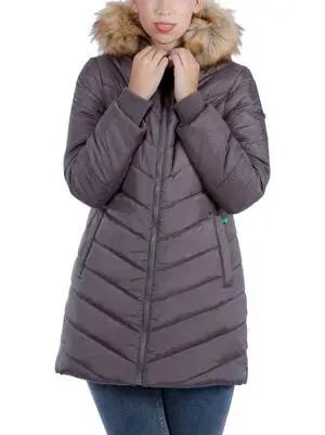 MODERN ETERNITY Faux Fur Trim Convertible Puffer 3-in-1 Maternity Jacket - Dark Grey