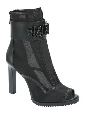 Karl Lagerfeld Paris Peep Toe Bootie With Crystal Strap - Black