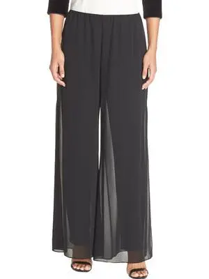 Alex Evenings Georgette Overlay Wide Leg Pants - Black