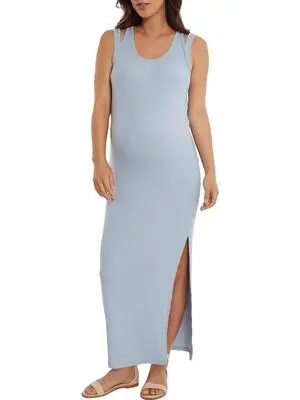 STOWAWAY COLLECTION Double Strap Ribbed Maternity Maxi Dress - Sky Blue
