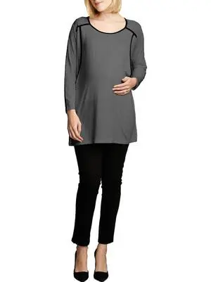 MATERNAL AMERICA Long Sleeve Nursing Top - Charcoal/black