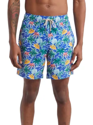 FAIR HARBOR Fair Harbor The Bayberry Swim Trunks Cobalt Tropical Skies