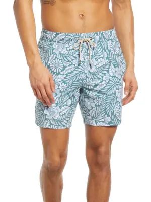 FAIR HARBOR Fair Harbor The Bayberry Swim Trunks Green Hawaiian Floral